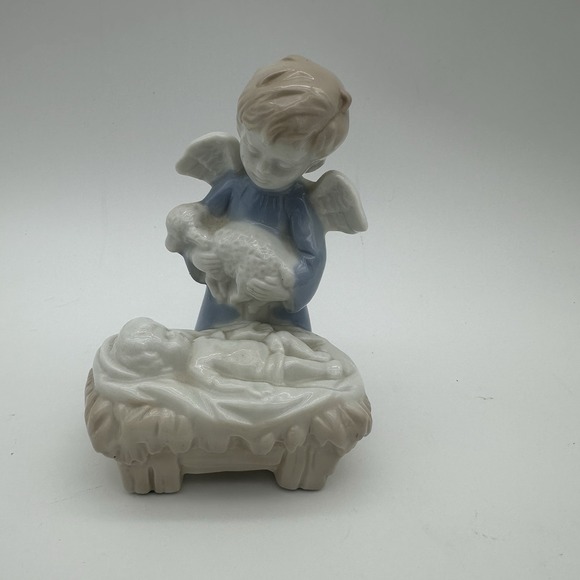 Art | Christmas Baby Jesus Manger Boy Angel Holding Sheep Nativity ...